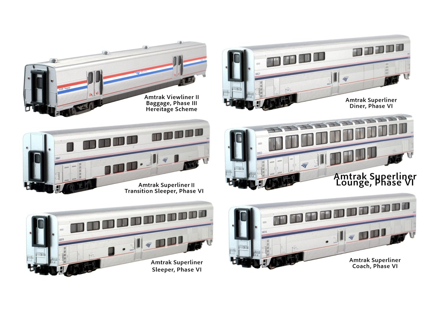 Kato Amtrak Superliner Phase VI 6-Unit Bookcase Set - Pre-Lit - N Scal – Denver Model Trains